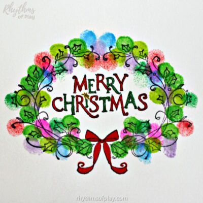 Fingerprint Christmas Wreath Cards | Rhythms of Play
